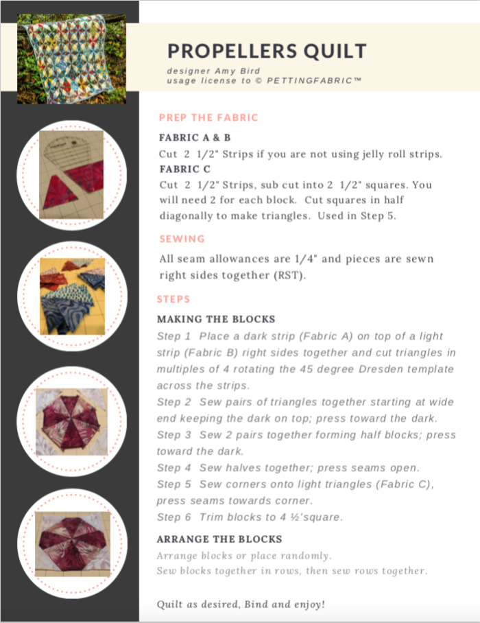 Propellers Quilt Pattern using Batiks - Petting Fabric